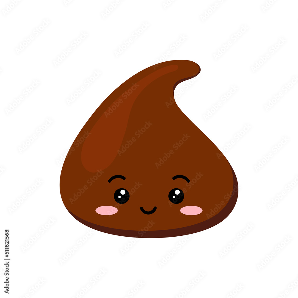 Cute chocolate chips piece smile emoji character vector icon. Kids milky smilling funny choco ...