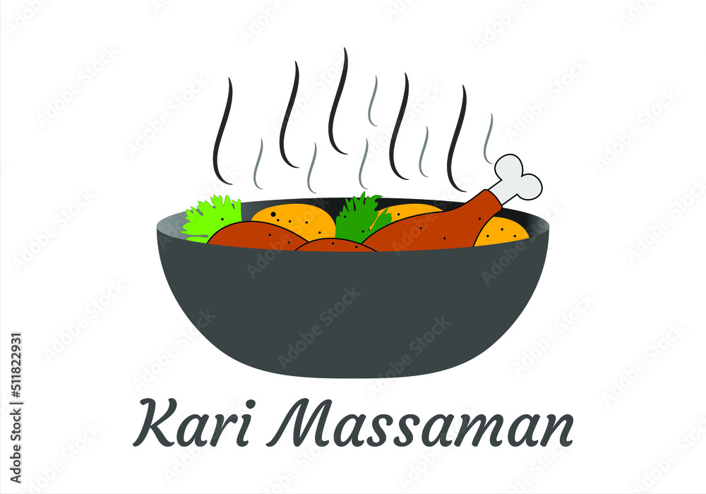 kari massaman vector illustration. Chicken piece. thai traditional food ...