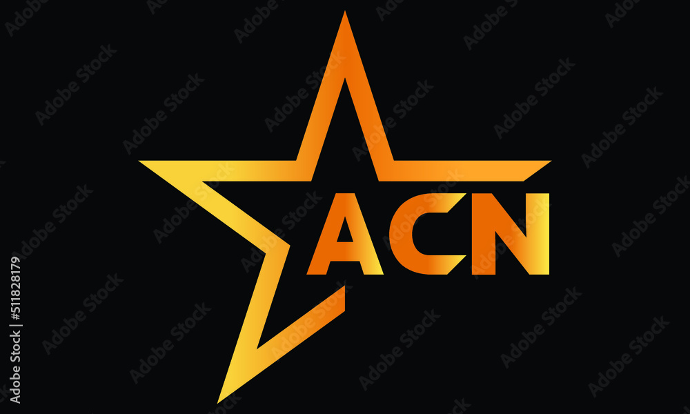 ACN golden luxury star icon three letter logo design vector template ...