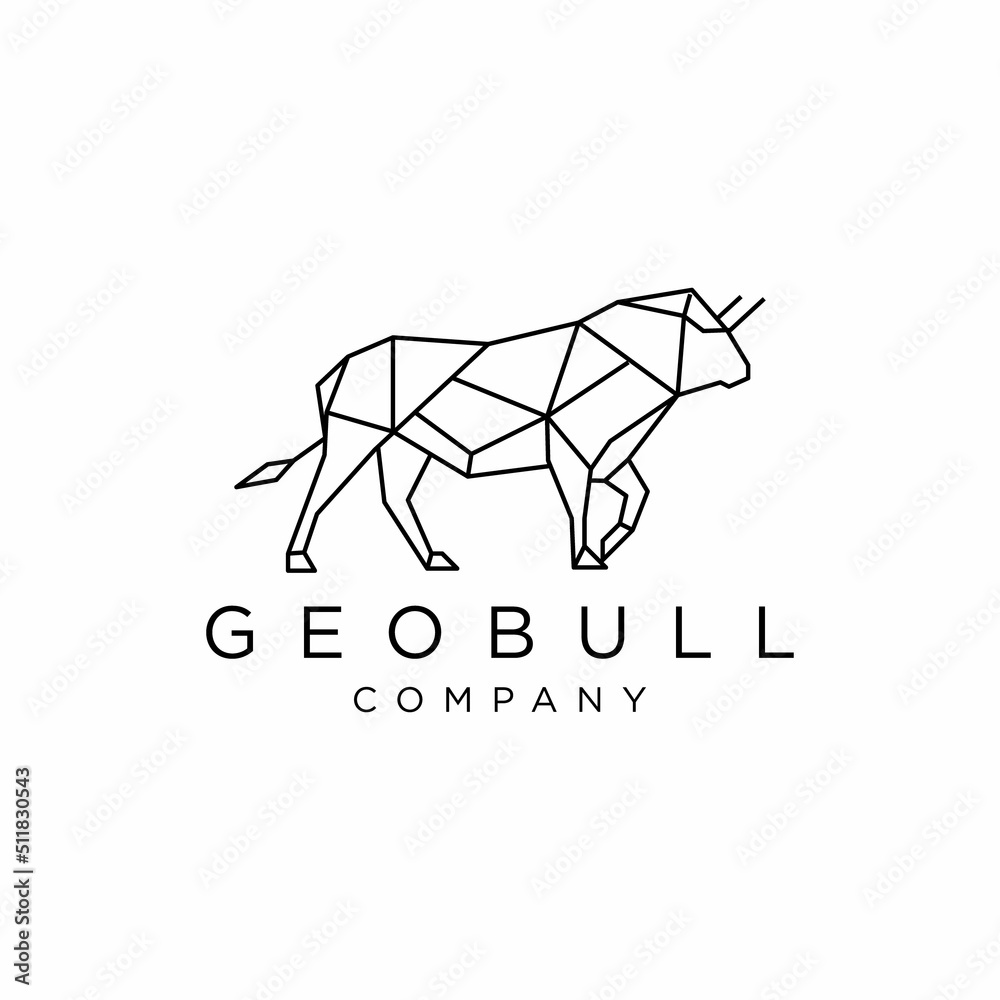 Line Art Bull Logo Design Template. Fractal Geometric Animal Vector ...