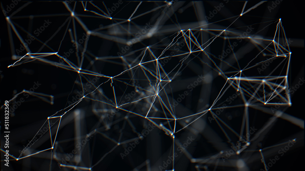 Virus, broken data. Abstract black background with broken moving lines ...