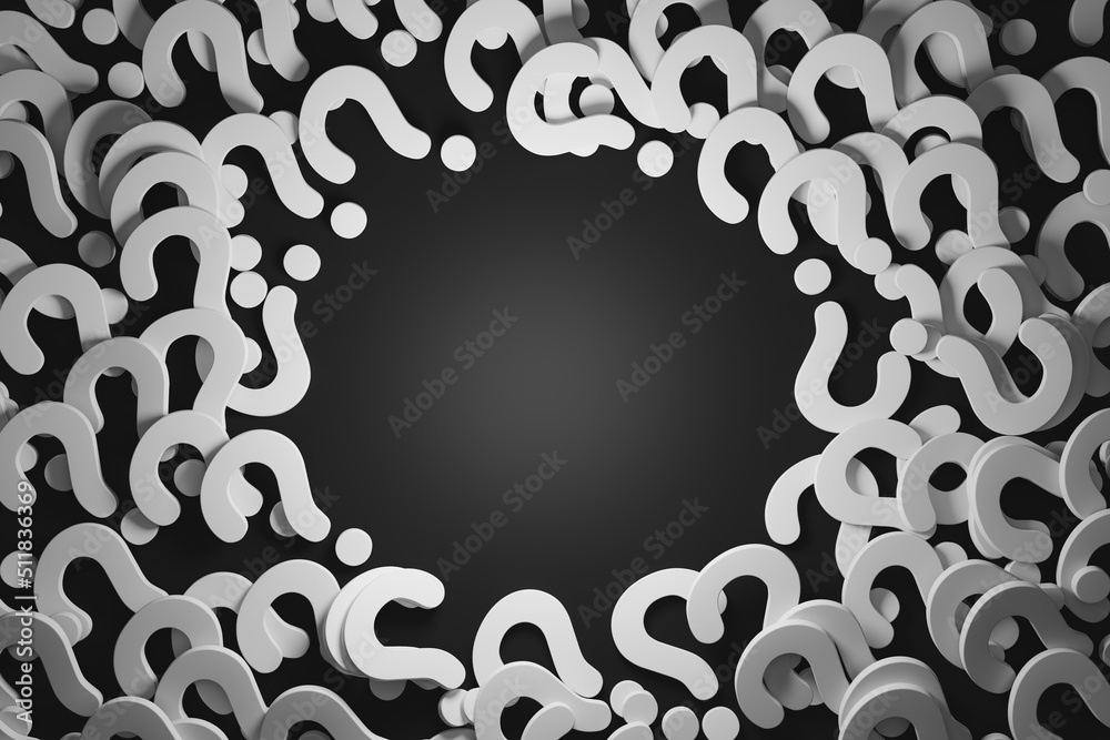 Question mark symbol 3d white confuse around random scattered black ...