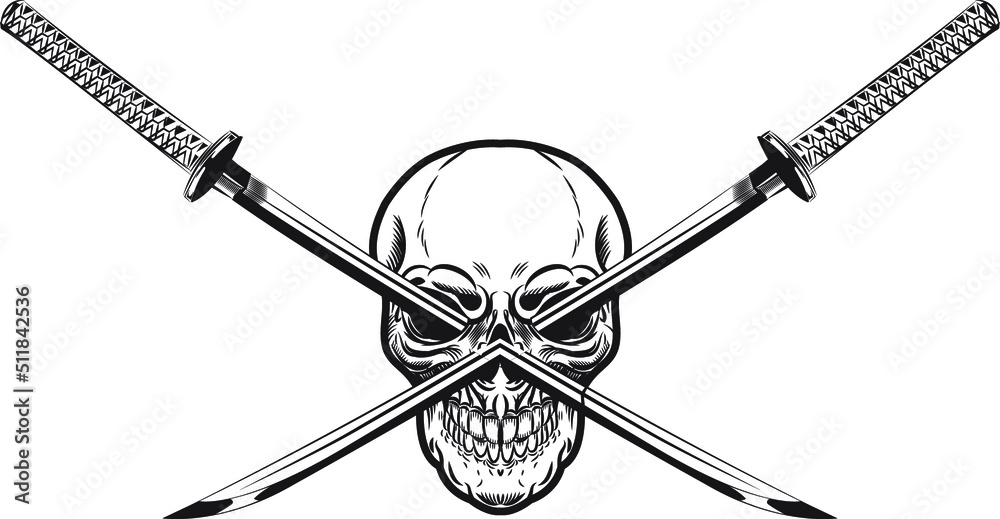 Vintage skull with a sword in head monochrome isolated vector ...