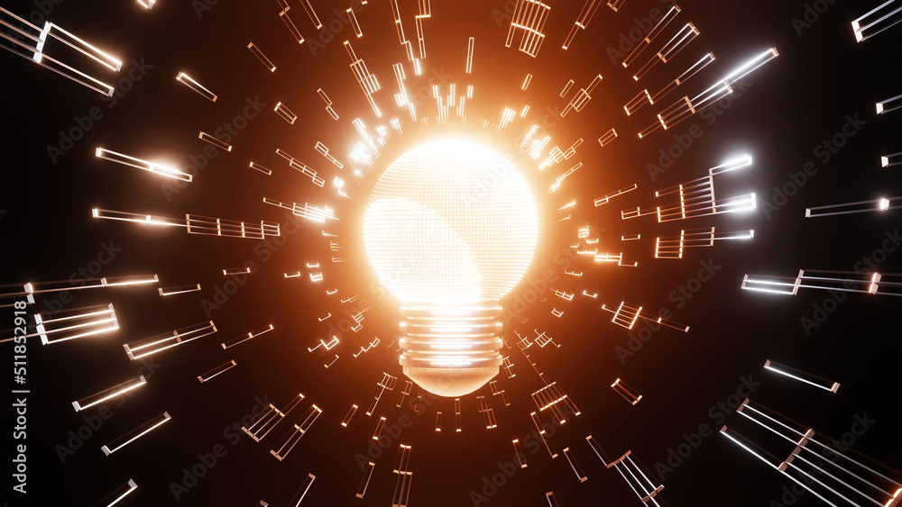 3d Rendering Light bulb connect data motion graphic background. Light ...