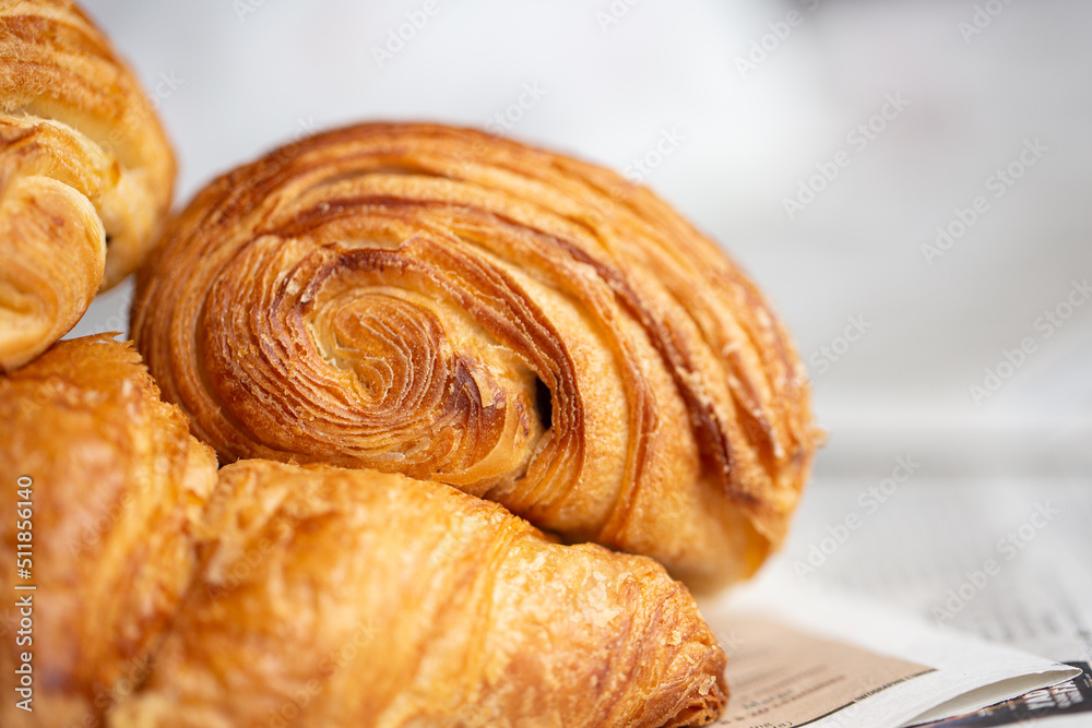 Croissant macro. French croissant with waves. Air baking. Croissant for ...