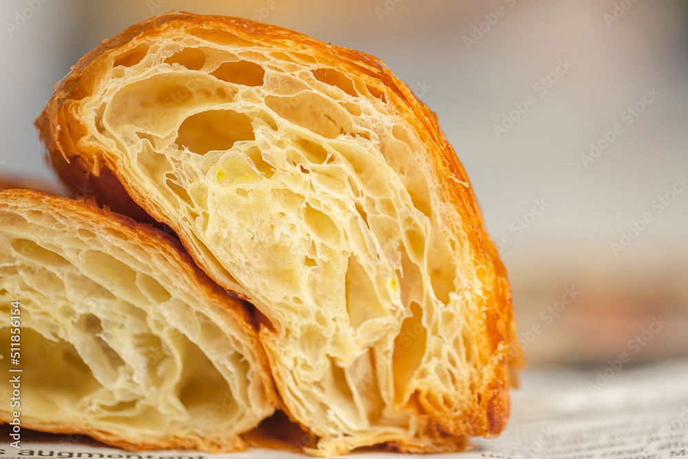 Croissant macro. French croissant with waves. Air baking. Croissant for ...