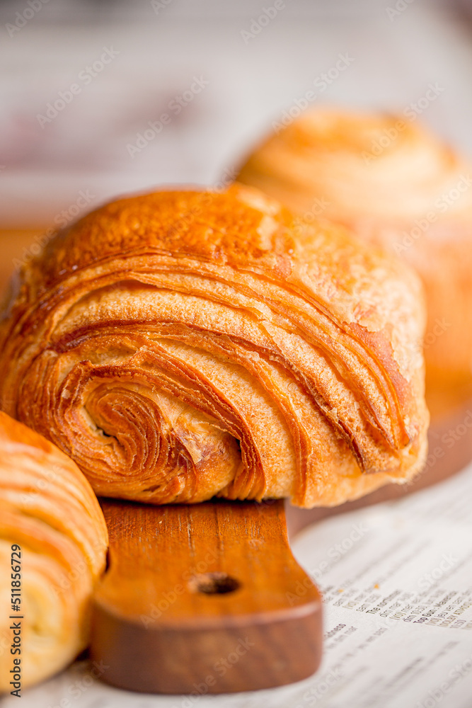 Croissant macro. French croissant with waves. Air baking. Croissant for ...
