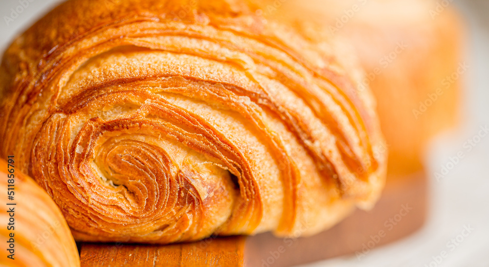 Croissant macro. French croissant with waves. Air baking. Croissant for ...