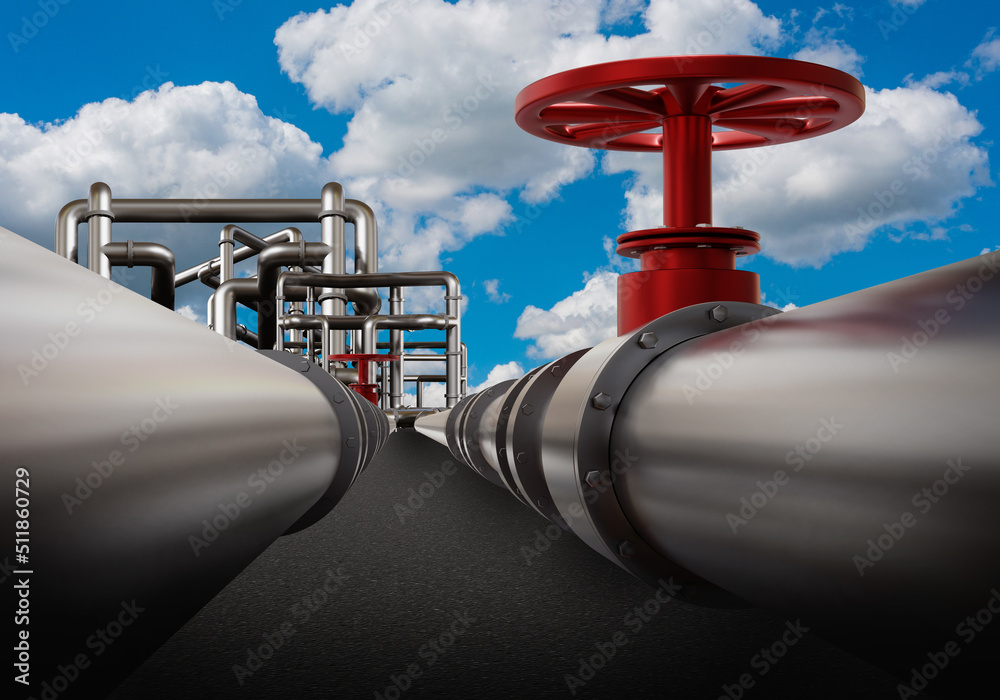 Gas distribution center. Steel pipes next to compressor station. Metal ...