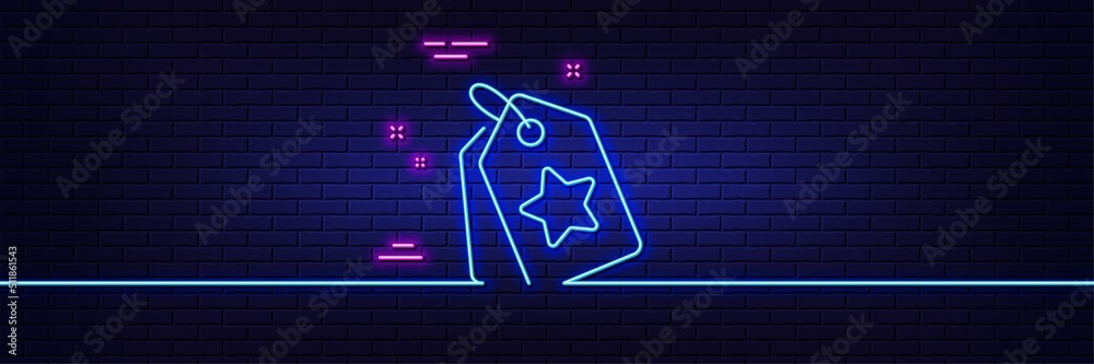 Neon light glow effect. Loyalty star tags line icon. Bonus points ...