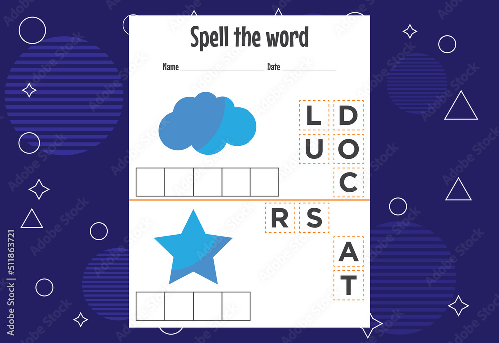 Spelling the word worksheet vector illustration. Spelling game for kids ...