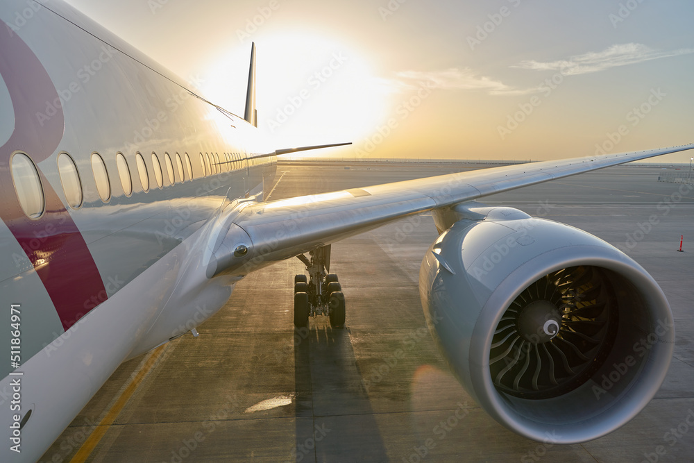 DOHA, QATAR - CIRCA JUNE, 2017: Qatar Airways Boeing 777 at Hamad ...