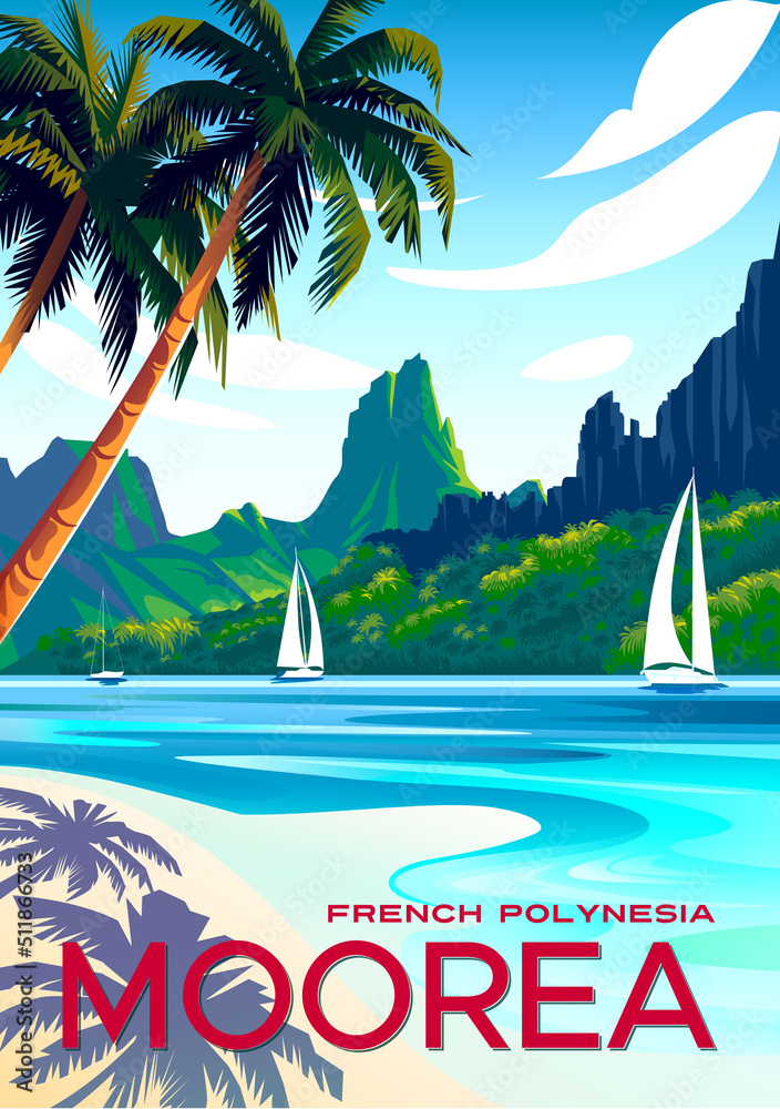 French Polynesia Moorea Tropical Beach Island Landscape. Handmade ...
