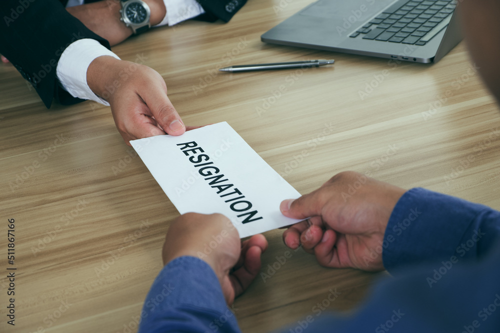 The employee submits a resignation letter to the boss. The concept of ...