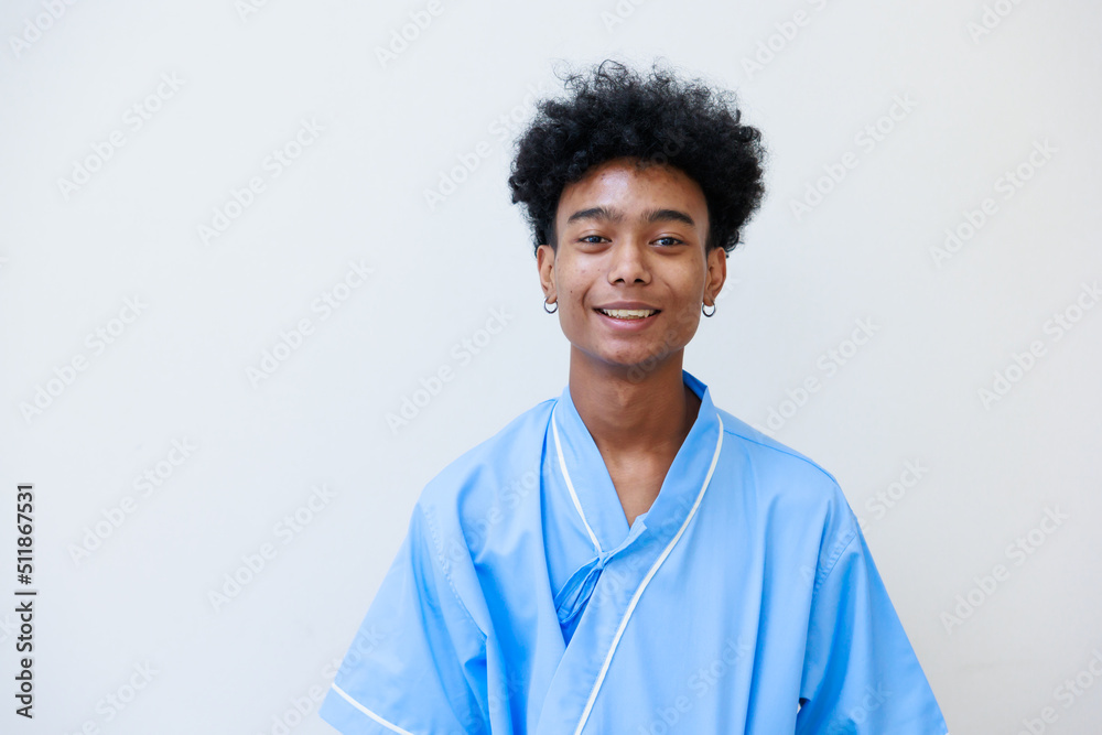 patient male isolate on white background. Portrait black man patient ...