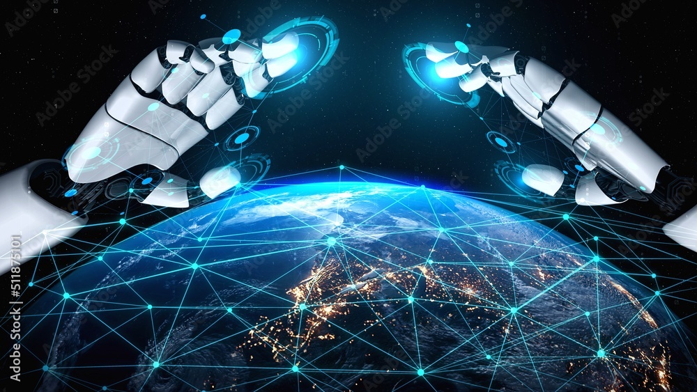 Futuristic robot artificial intelligence enlightening AI technology ...