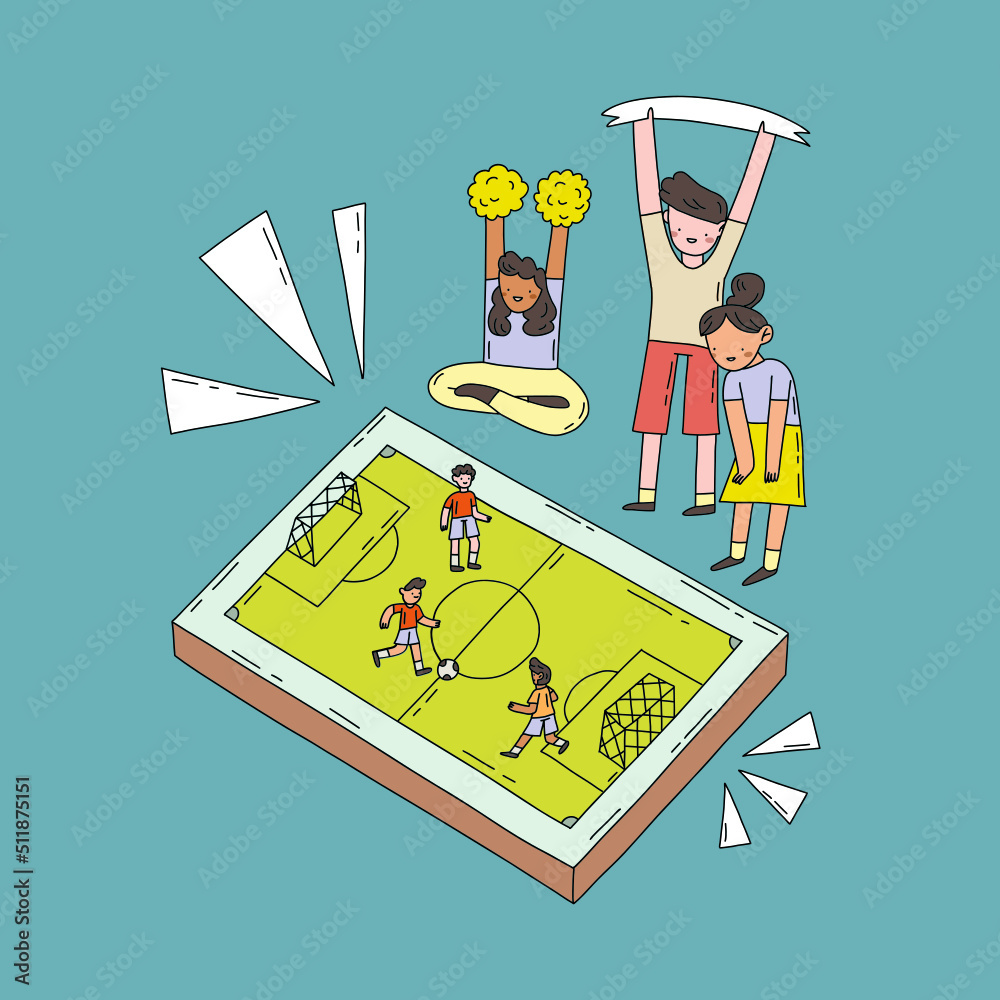 Active soccer fans isolated hand drawn flat vector illustration ...