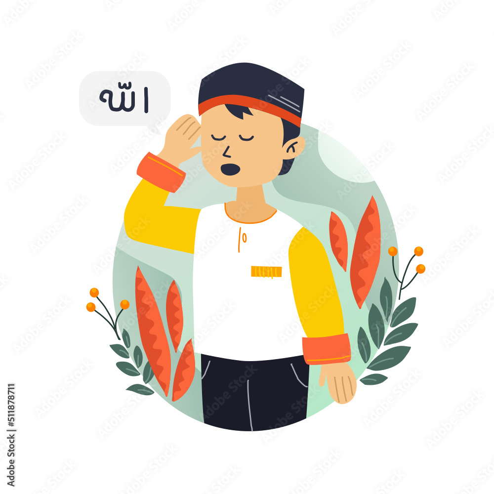 Illustration of a Muslim man azan with bubble text in Arabic writing ...