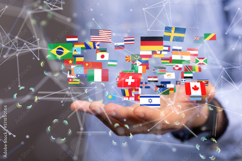 World map with all states and their flags,3d render. Stock Photo ...