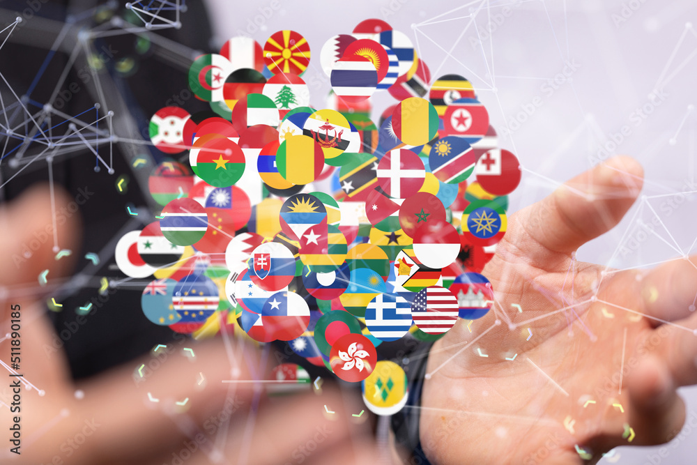 World map with all states and their flags,3d render. Stock Photo ...