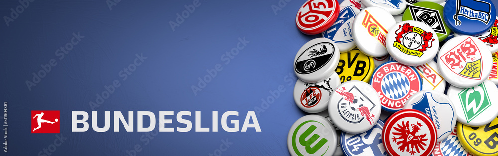 Logos of the German Soccer Clubs competing in the Bundesliga season 22/ ...