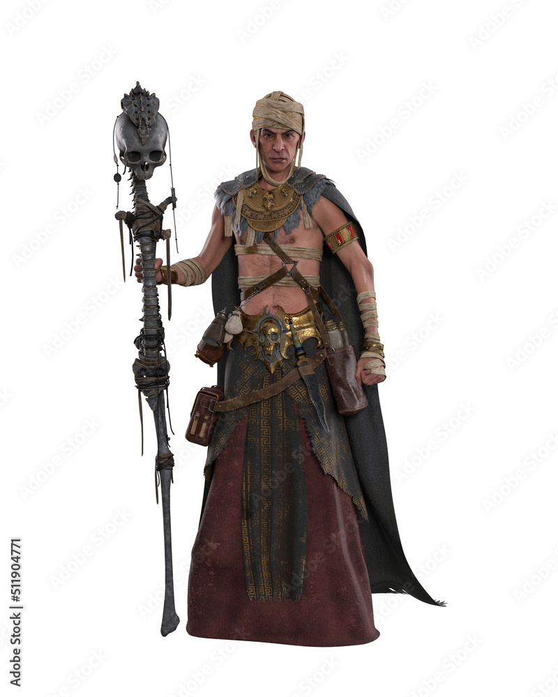 Fantasy necromancer black magic warlock or witch doctor standing ...