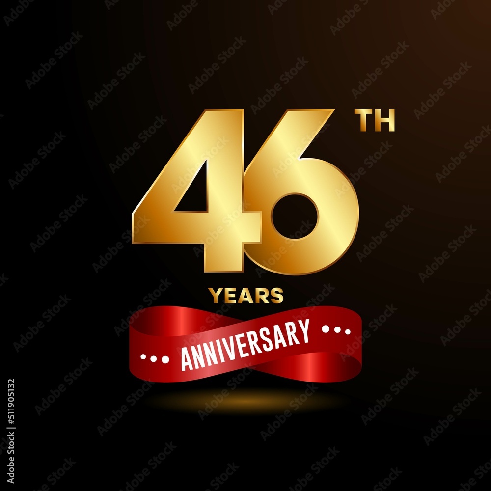 46 years anniversary logo with red ribbon for booklet, leaflet ...