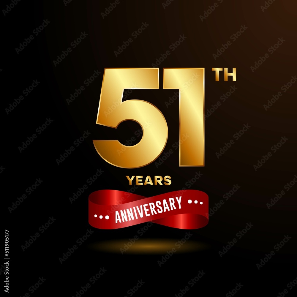 51 years anniversary logo with red ribbon for booklet, leaflet ...