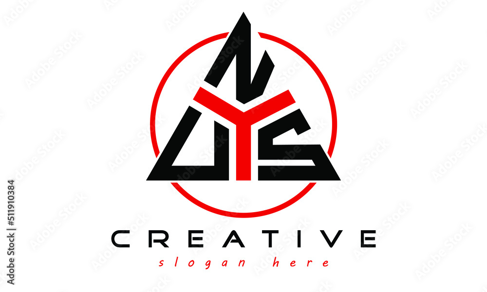 UNS three letter creative triangle shape in circle logo design vector ...