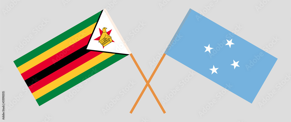 Crossed flags of Zimbabwe and Micronesia. Official colors. Correct ...