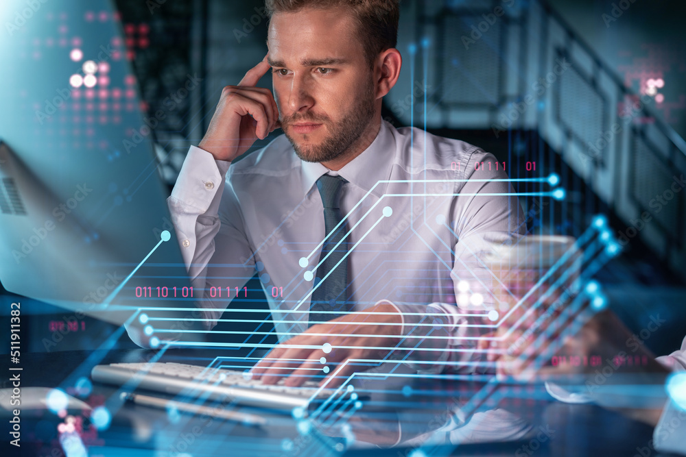 Two colleagues in formal wear working together to optimize business ...
