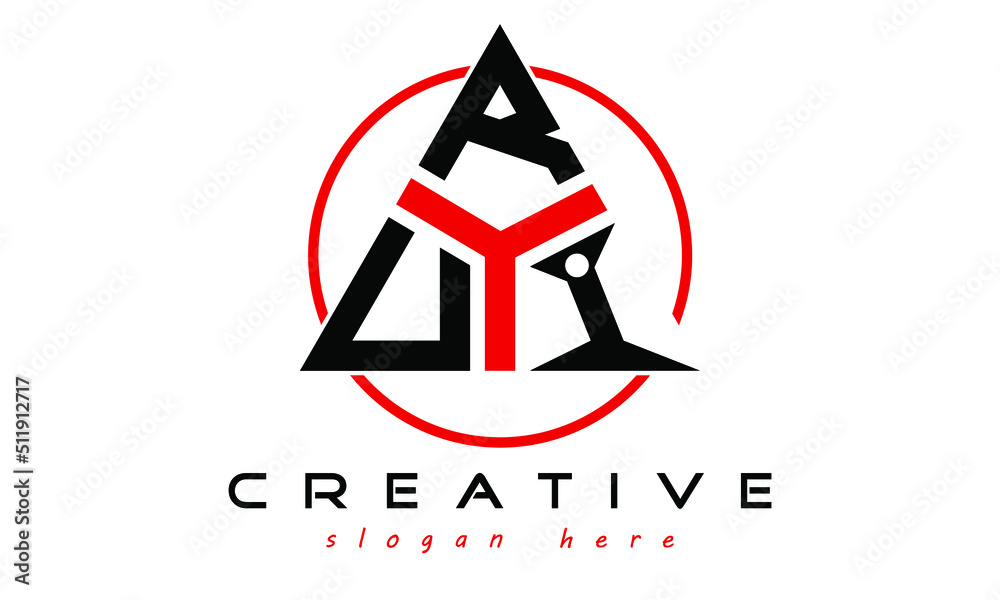 URI three letter creative triangle shape in circle logo design vector ...
