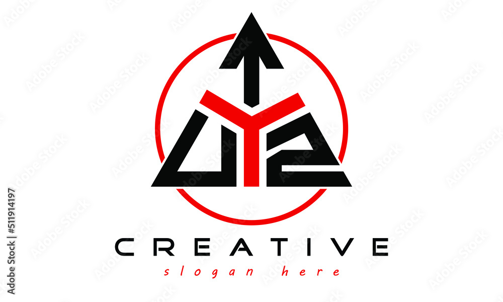 UTZ three letter creative triangle shape in circle logo design vector ...