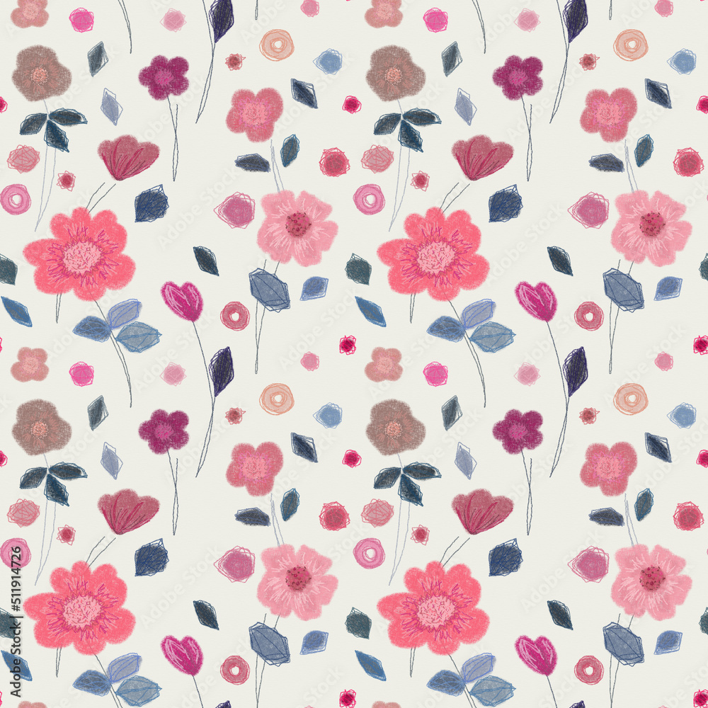 Seamless floral pattern on a light background, in pastel colors. Hand ...