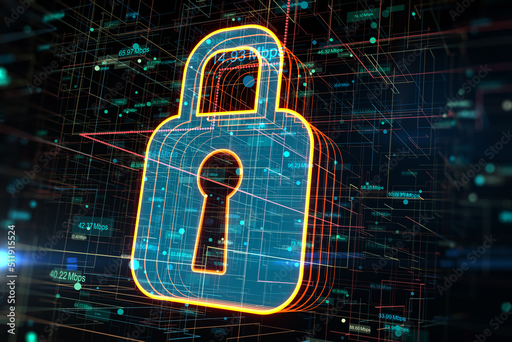 Cyber security information and network protection concept with bright ...