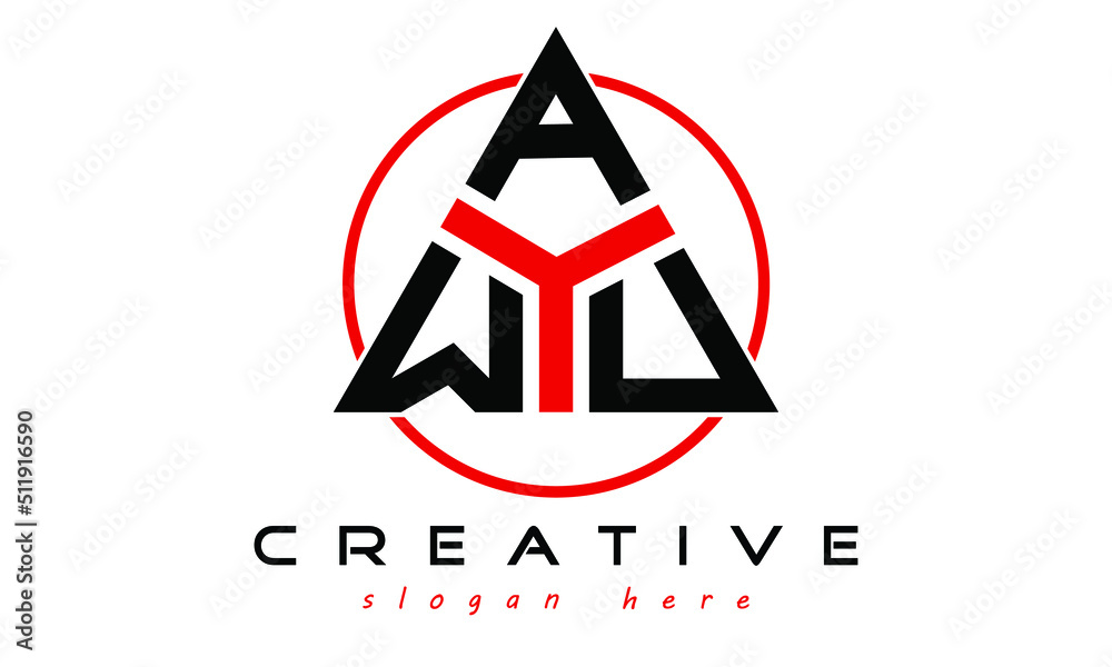WAU three letter creative triangle shape in circle logo design vector ...