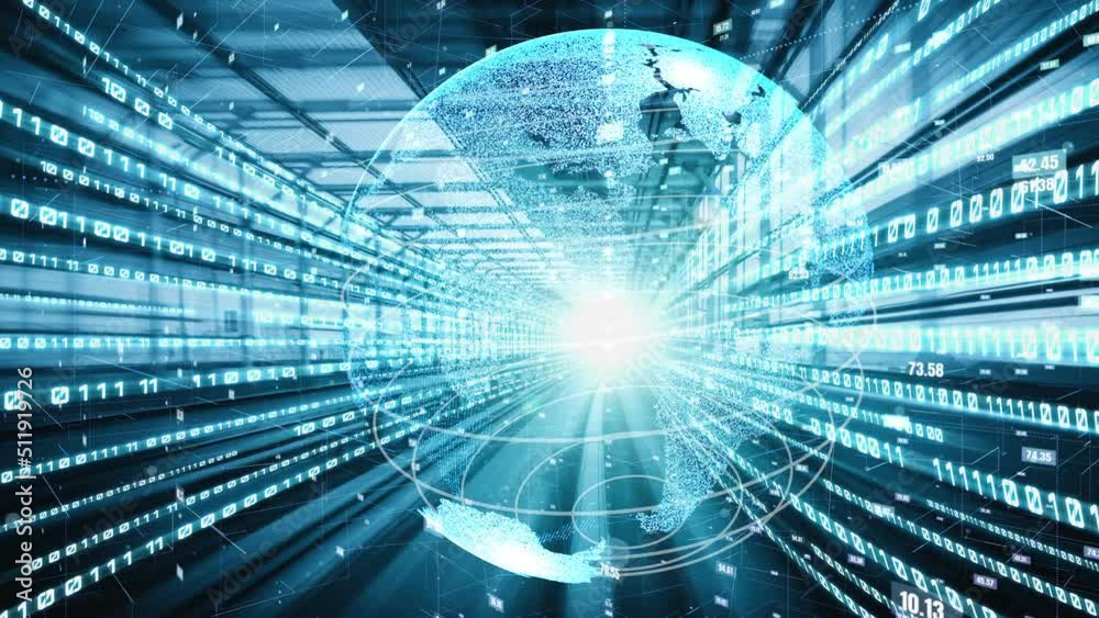 Futuristic global network and tacit digital data transfer 3D graphic ...
