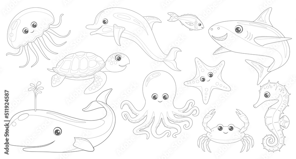 Cartoon Sea Animals Coloring Pages