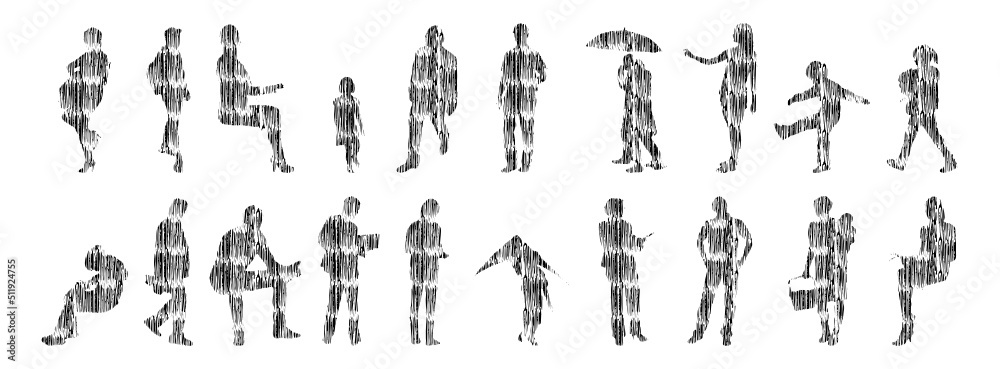 Vector illustration, Outline silhouettes of people, Contour drawing ...