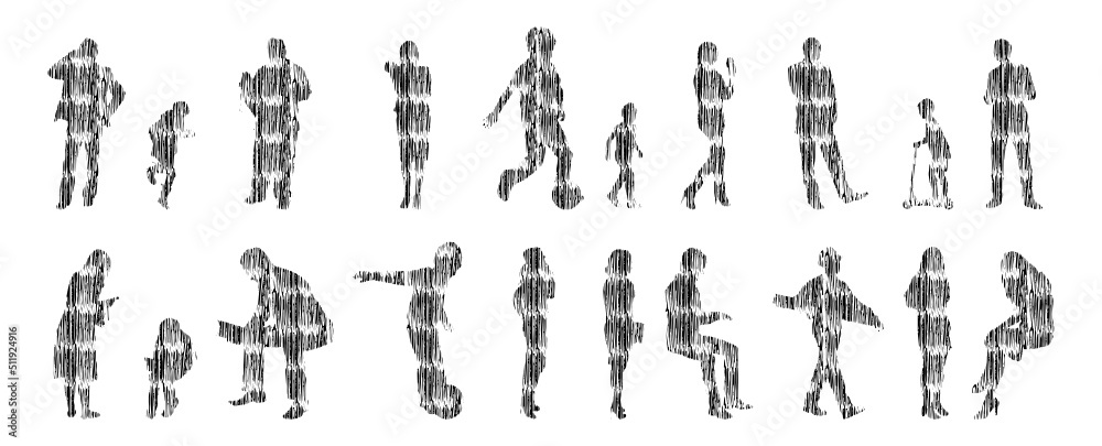 Vector illustration, Outline silhouettes of people, Contour drawing ...