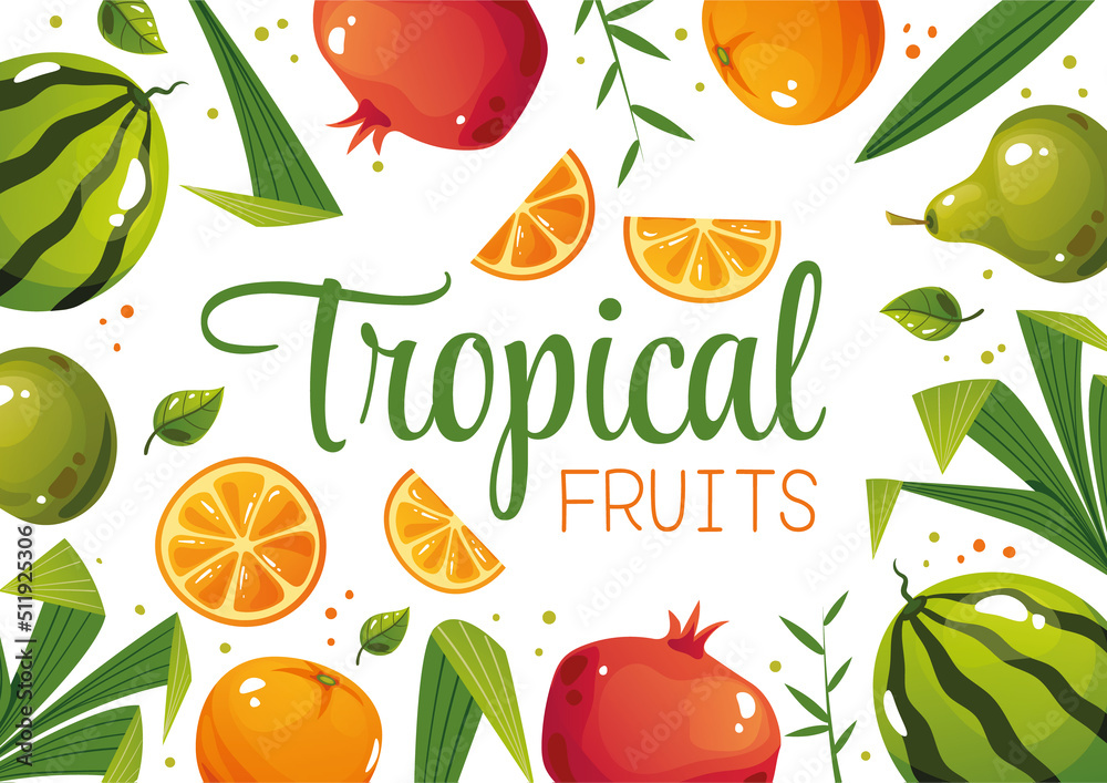 Tropical fruits banner poster cover background with text place concept ...