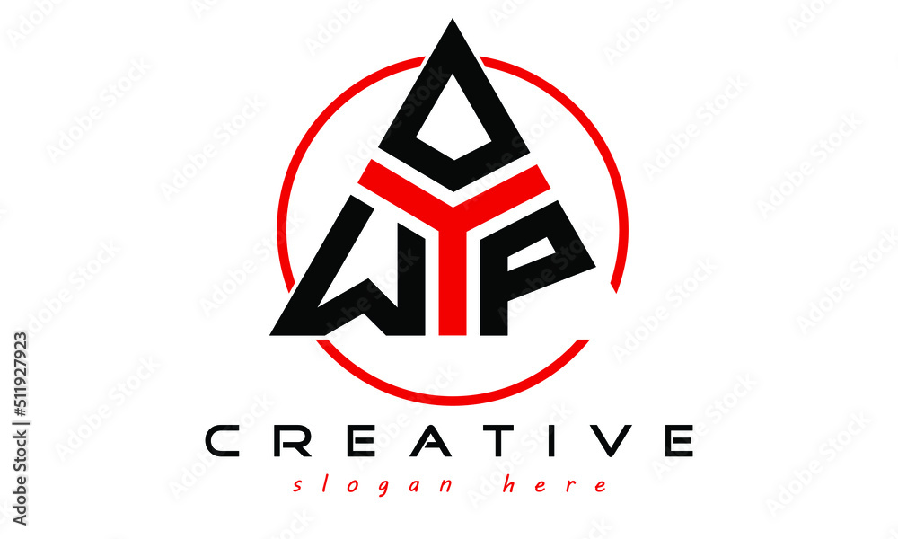 WOP three letter creative triangle shape in circle logo design vector ...