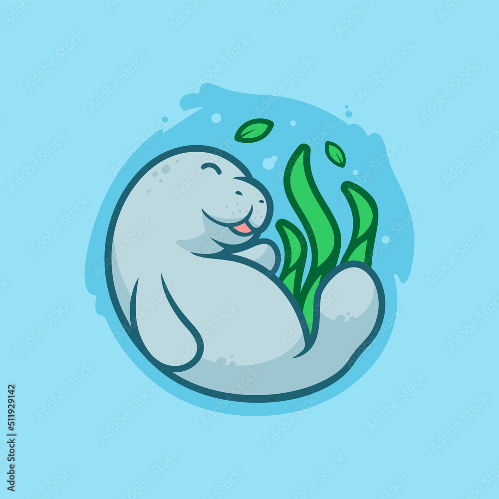 Logo Vector for Manatee eps, Cute manatee say Hello. Cartoon cute ...