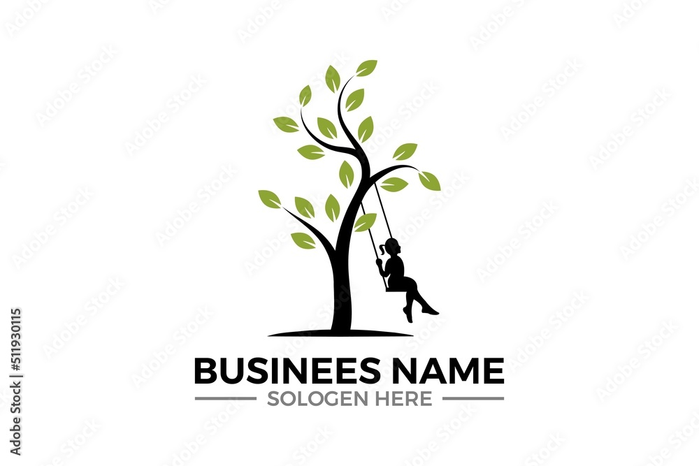 swing logo. Child care logo design. girl swing logo. park logo design ...