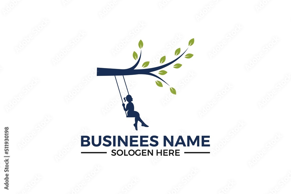 swing logo. Child care logo design. girl swing logo. park logo design ...