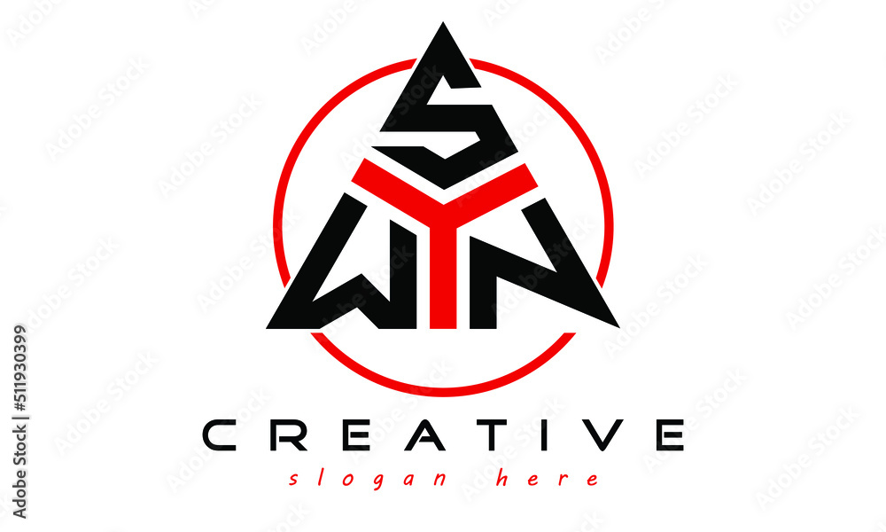 WSN three letter creative triangle shape in circle logo design vector ...