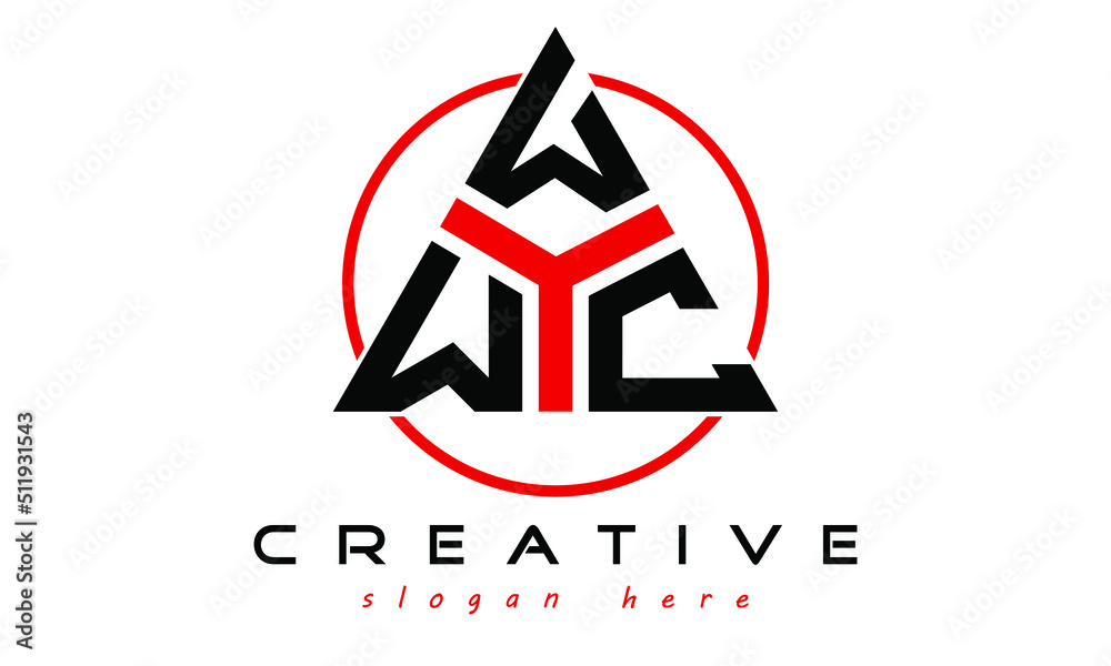 WWC three letter creative triangle shape in circle logo design vector ...