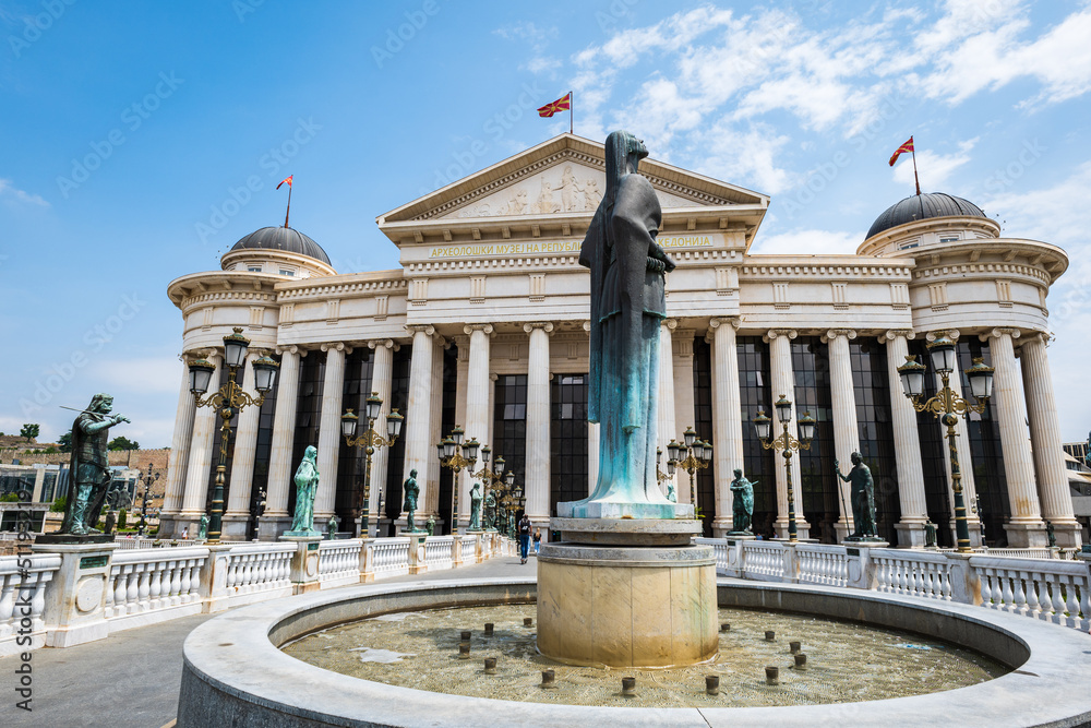 Skopje, Macedonia - June 2022: Archaeological Museum and the Bridge of ...