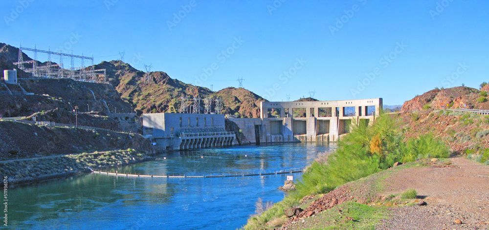 Parker Dam from the Arizona side. A concrete arch-gravity dam that ...