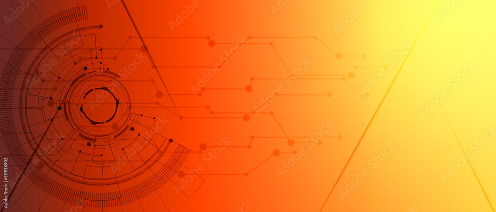 golden Abstract technology background with various technology elements ...